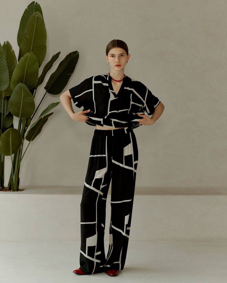Stylish Viscose Suit Pants and Blouse Set - Etsy