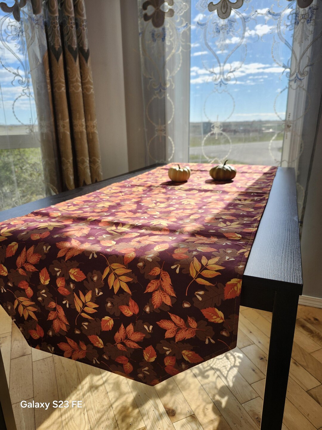 Elegant Burgundy Fall Table Runner Fall Leaves & Acorns With Reversible ...