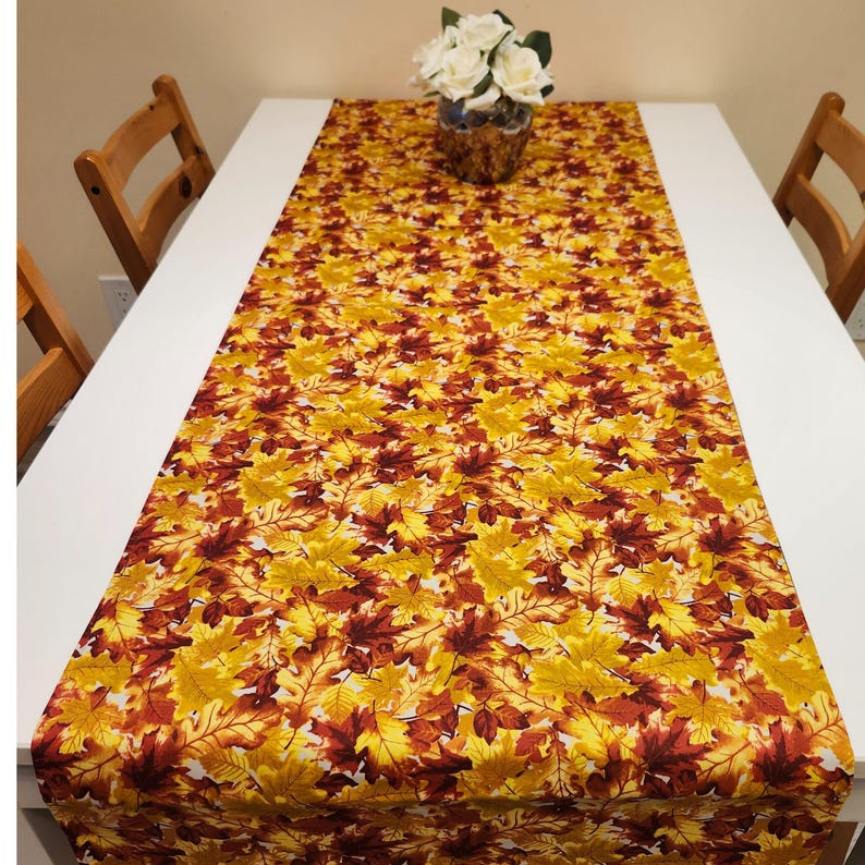 Elegant Burgundy Reversible Fall Table Runner Fall Leaves & Acorns ...