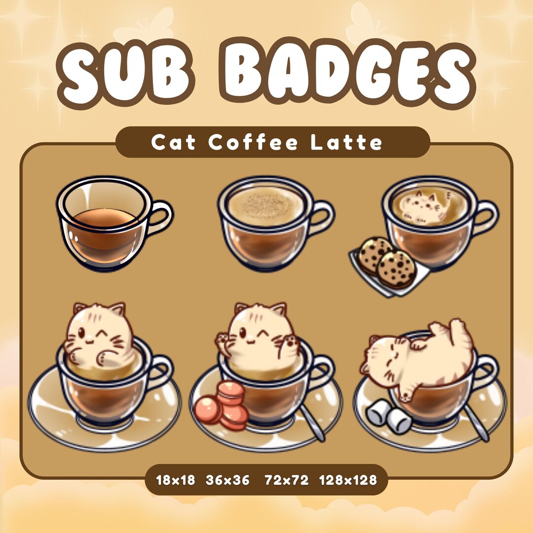 Twitch Badges, Cat Sub Badges, Coffee Badges, Cat Badge, Digital ...