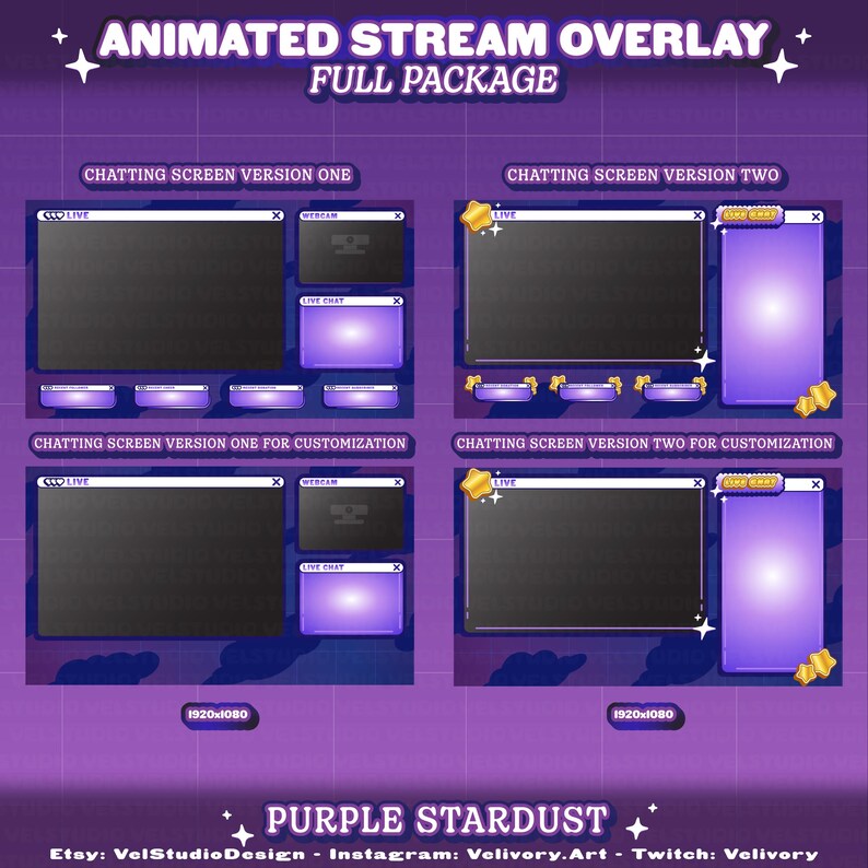 Animated Twitch Stream Overlay Package Purple Stardust - 35 Items ...