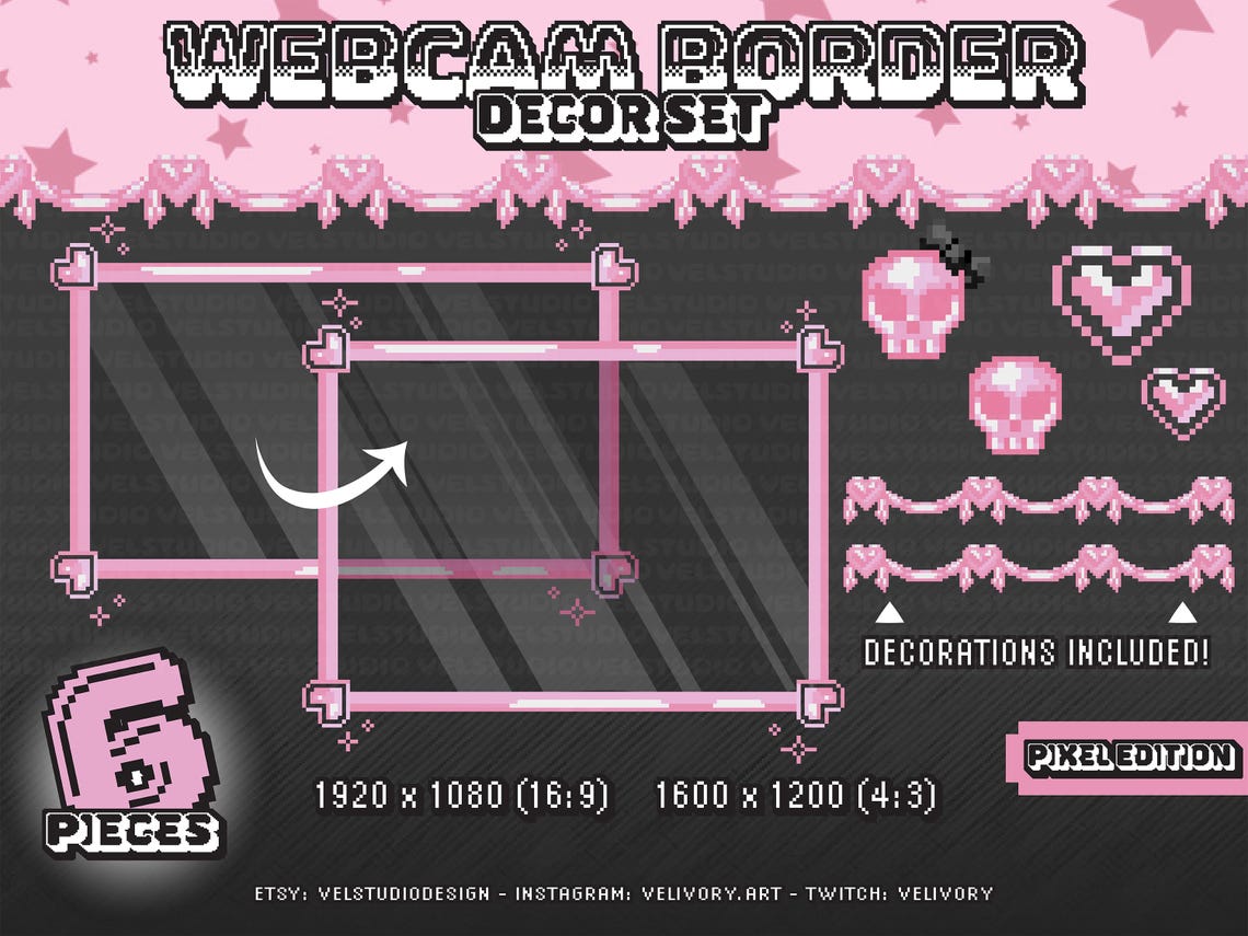 Pink Pixel Webcam Border Decoration Set for Stream - Cute, Kawaii ...