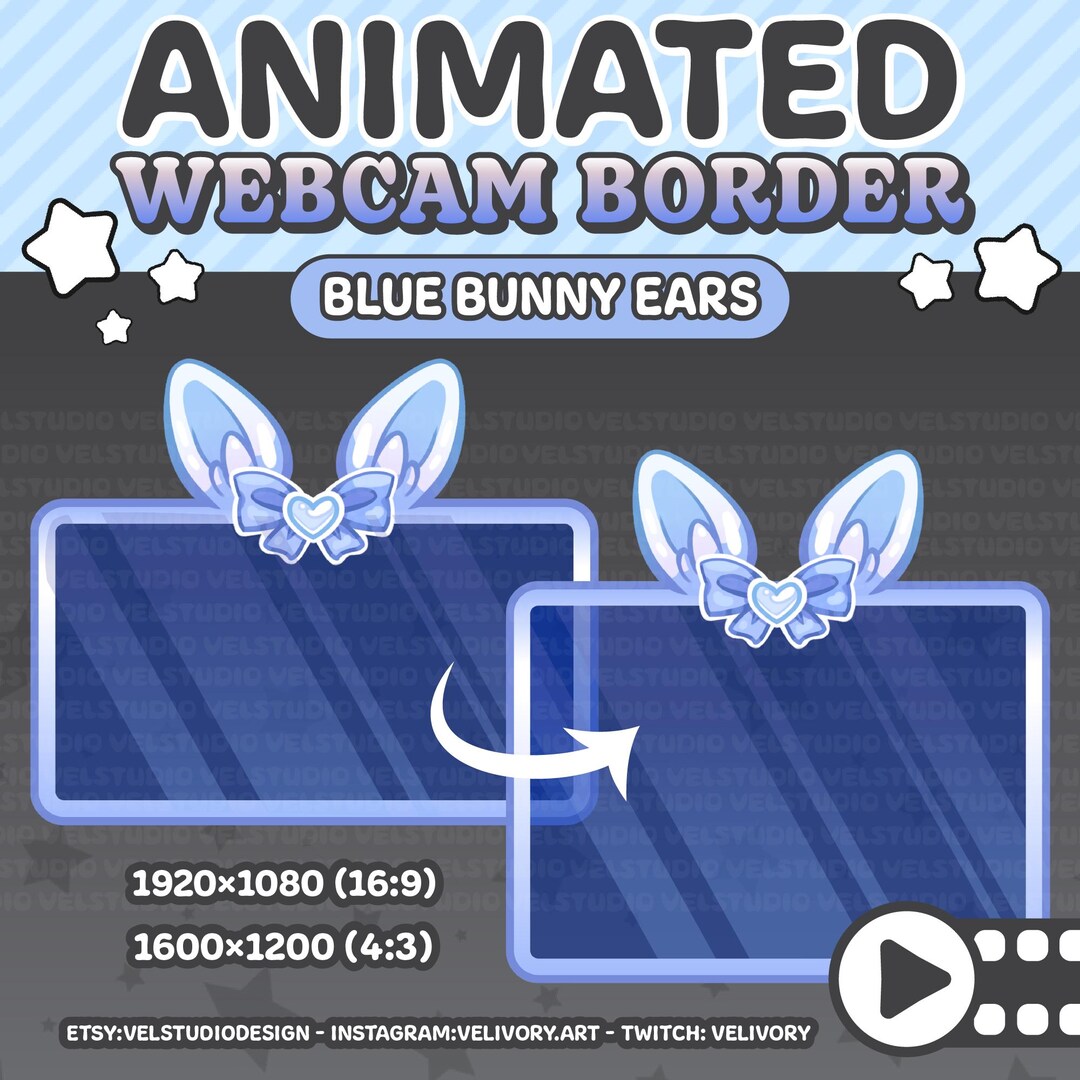 Animated Bunny Ears Webcam Border Overlay Blue/purple 16x9 & 4x3 ...
