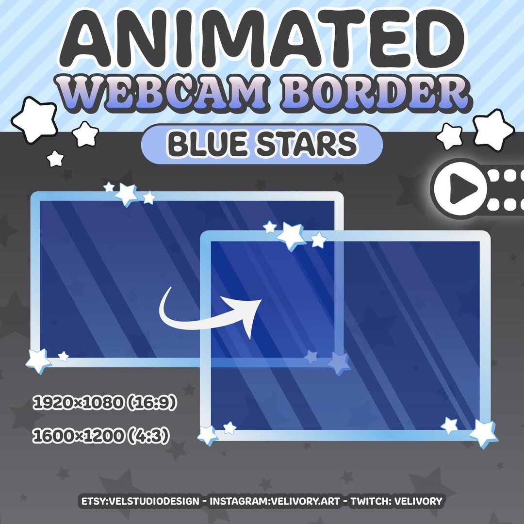 Blue Animated Stars Simple Webcam Border Frame | Twitch, Kick, Youtube ...