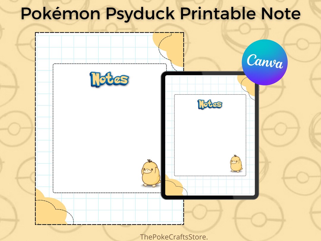 Pokémon Psyduck Printable Notes Pad Template - Etsy
