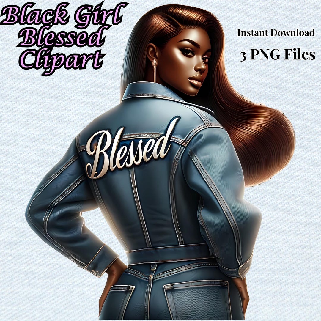 Black Girl Blessed Clipart: Denim Style PNG (digital Download) - Etsy