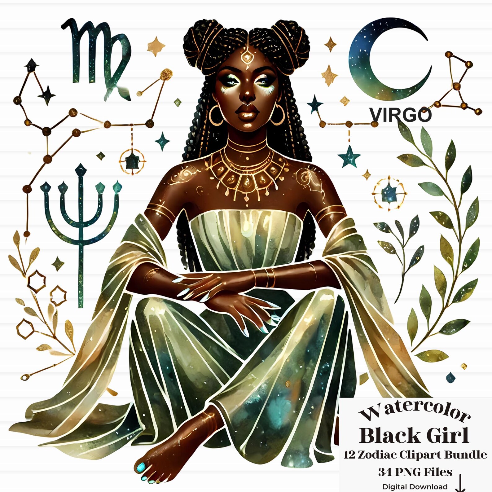 34 Black Girl Zodiac Clipart Bundle Horoscope Signs PNG Afro Girl ...