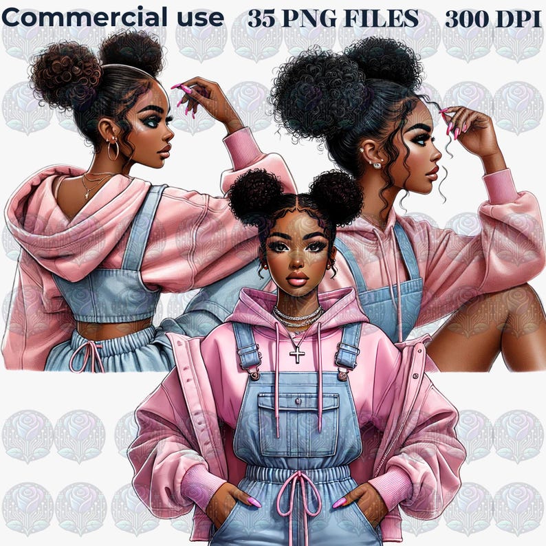 Afro Woman Clipart: Stylish PNG Illustrations (commercial Use) - Etsy