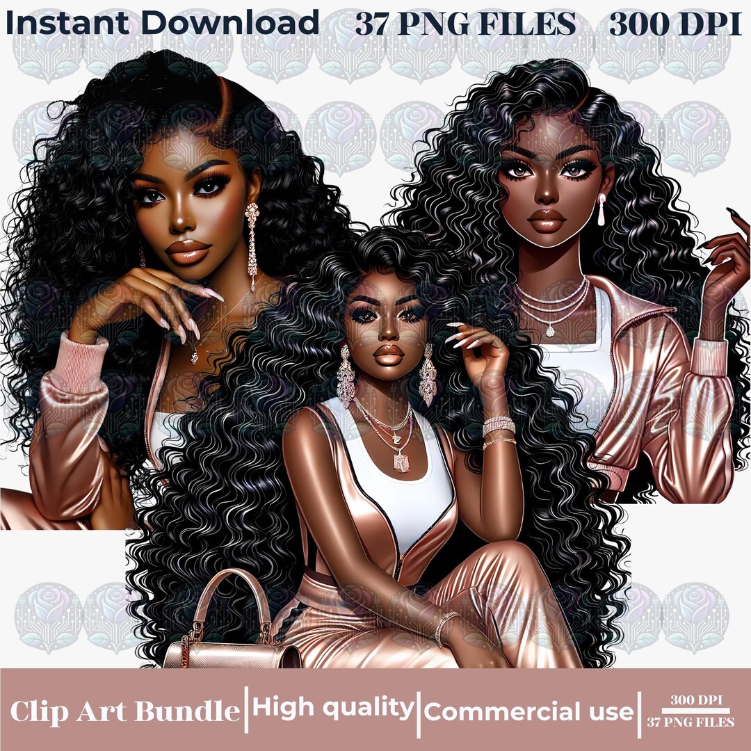 Black Girl Clipart Bundle: Brown Themed PNG, SVG Stickers (digital ...