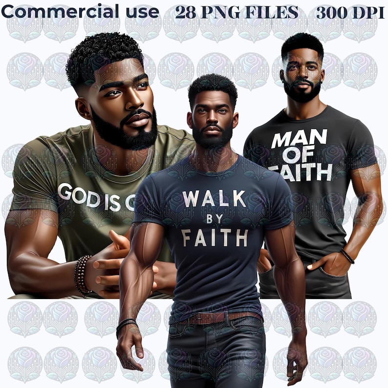 Black Praying Men Clipart Bundle: Christian Faith Designs (PNG Digital ...