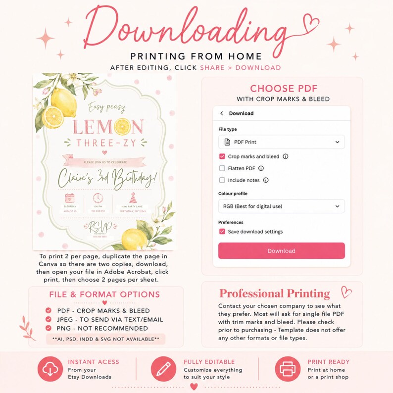Floral Birthday Invitation Template, Printable Birthday Party Invite ...