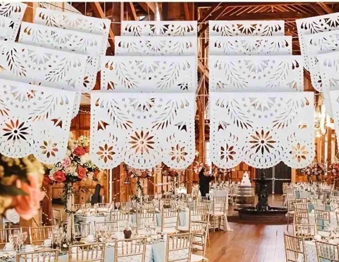 Plastic PAPEL PICADO Garland Talavera White Decorative Papel Picado ...