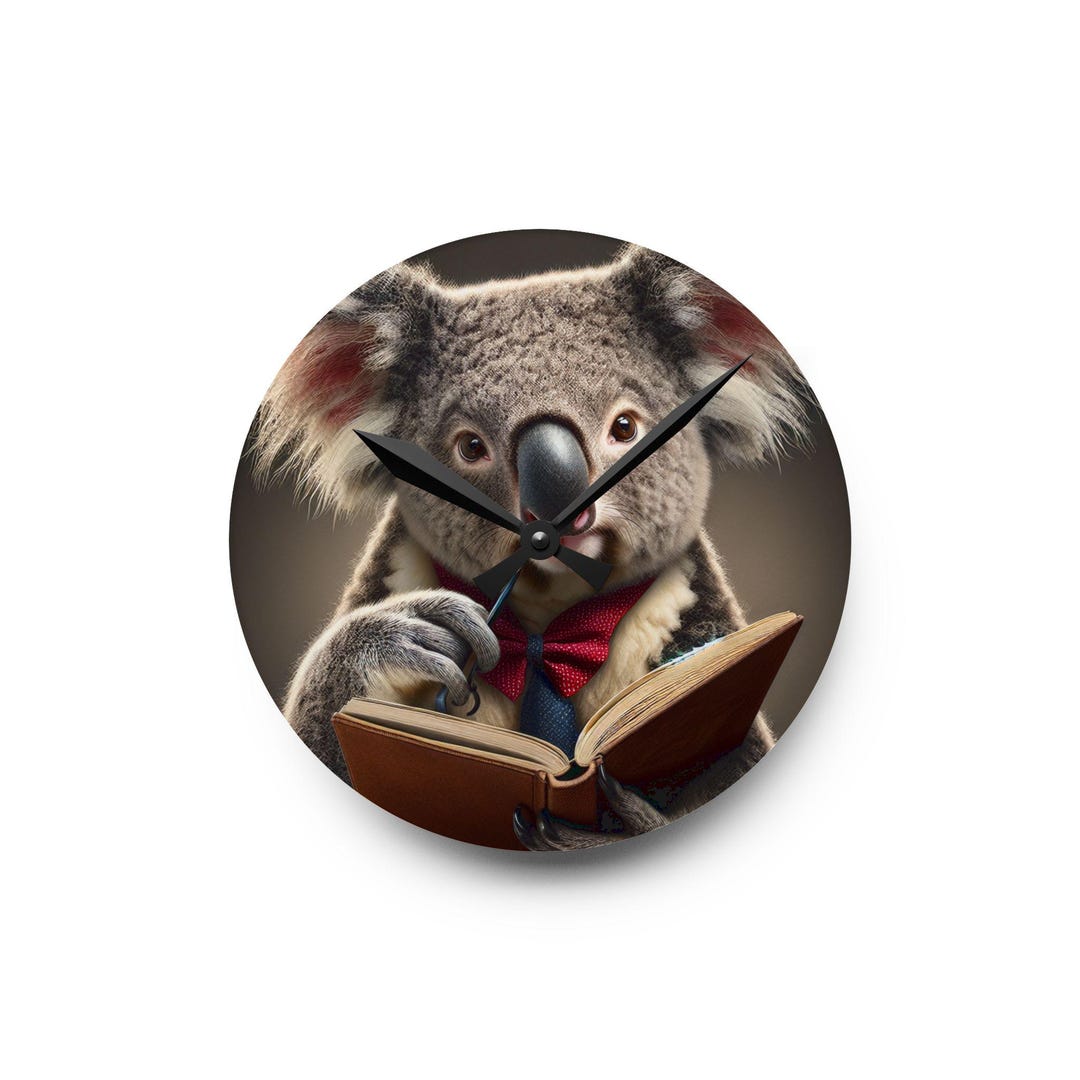 Studious Koala Wall Clock, Cute Animal Clock, Educational Nursery Decor ...