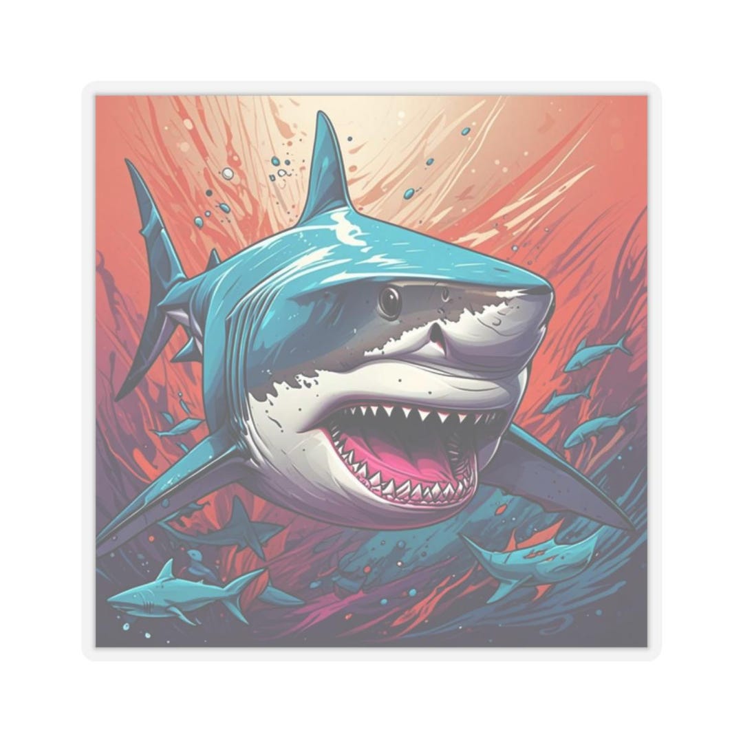 Shark Attack Sticker Set, Ocean Sea Creature Vinyl Decal, Marine Life ...