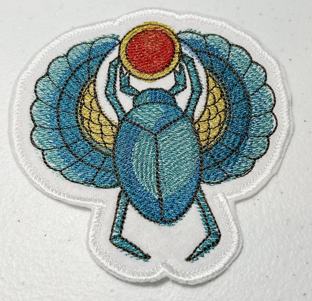 Egyptian Scarab Beetle Embroidered Iron on or Sew on Applique - White ...