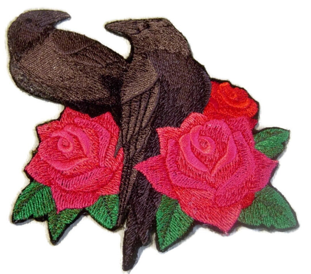 Beautiful Double Raven and Roses Embroidered Iron on Applique - Patch 5 ...