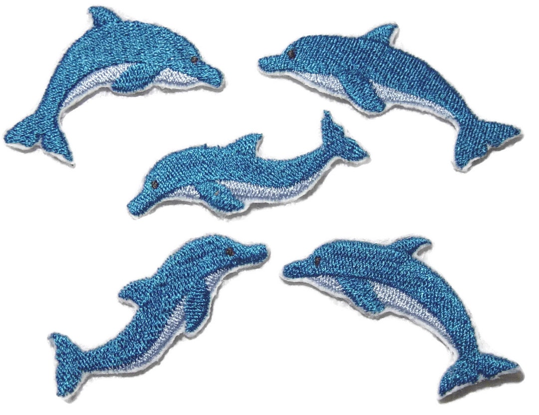 5 Piece DOLPHIN Embroidered Iron on Applique Patches 1 X 2 Each Made in ...