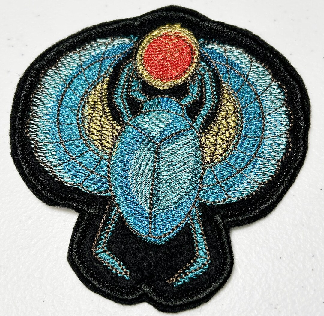 Egyptian Scarab Beetle Embroidered Iron on or Sew on Applique - Black ...