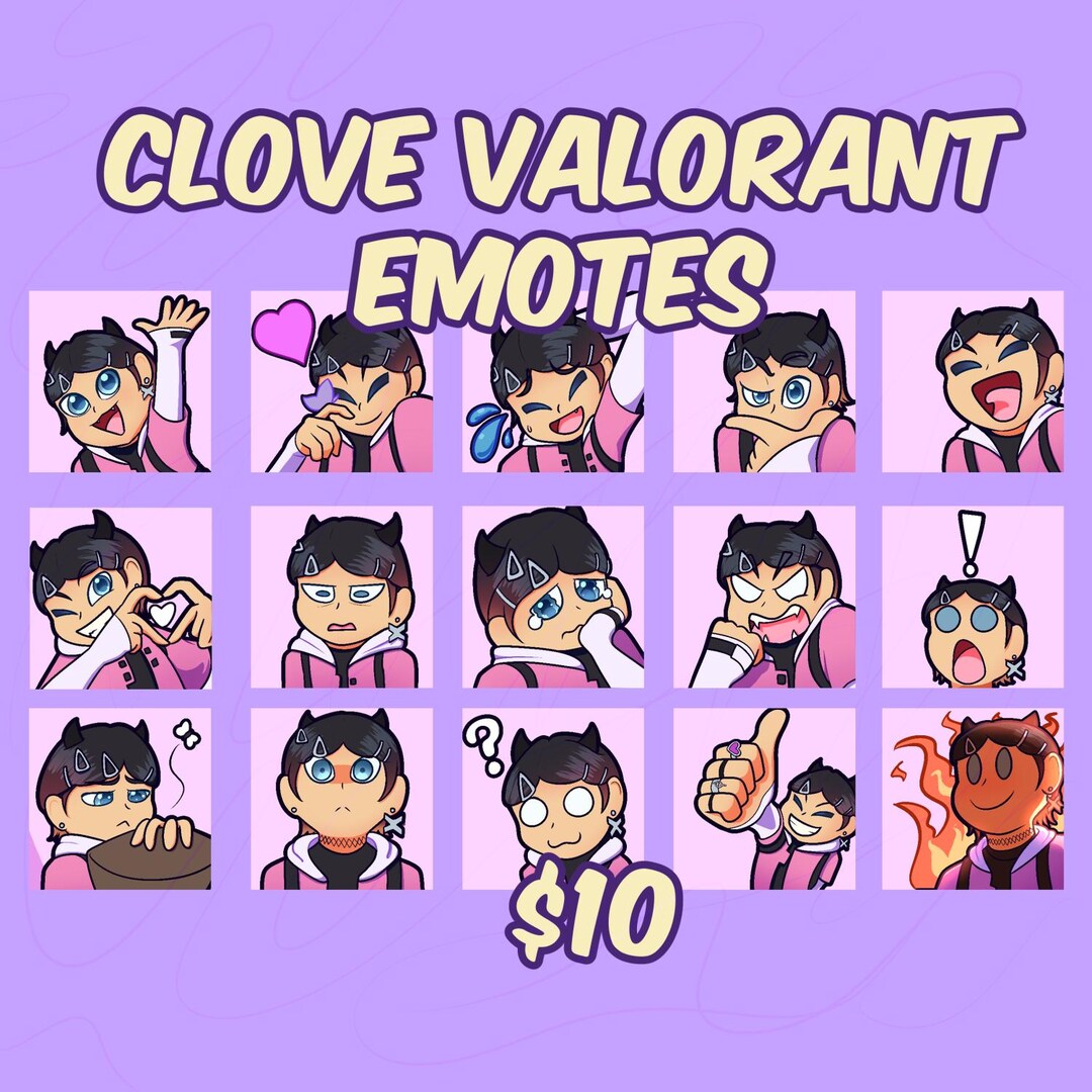 BIG SET of 15 Clove Emotes Streaming Cute Premium Valorant Riot Games ...