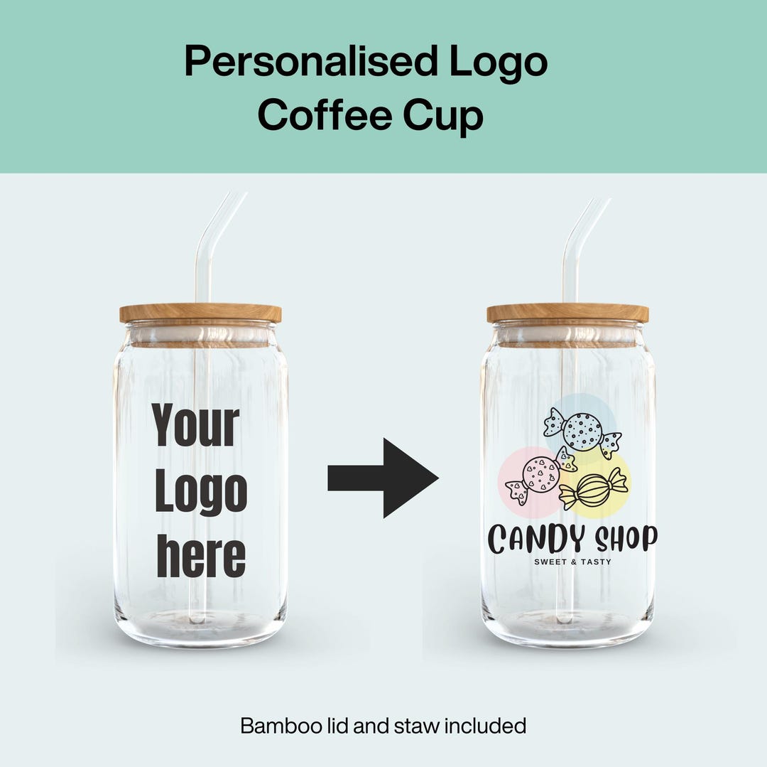 Personalised Logo Iced Coffee Cup With Bamboo Lid custom Branded Gift ...