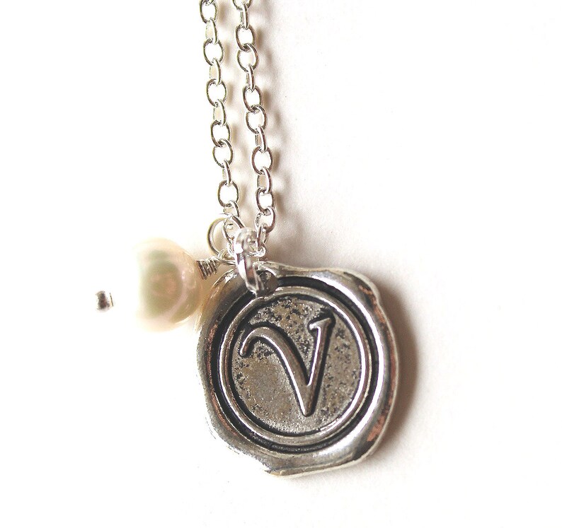 Alphabet personalized initial letter V charm silver and white | Etsy