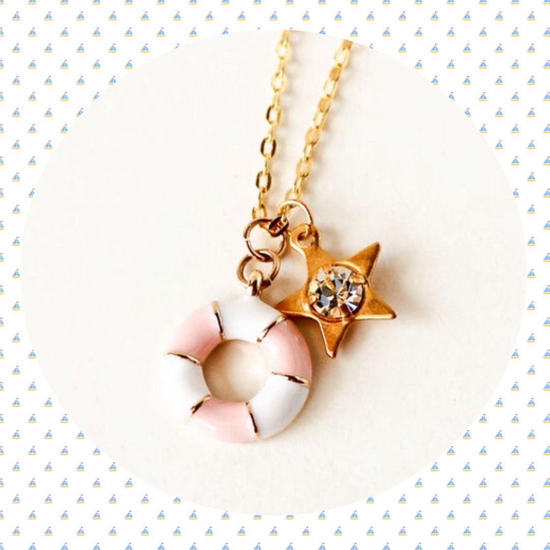 Nautical Pink and White Life Saver and Clear Crystal Star Gold - Etsy