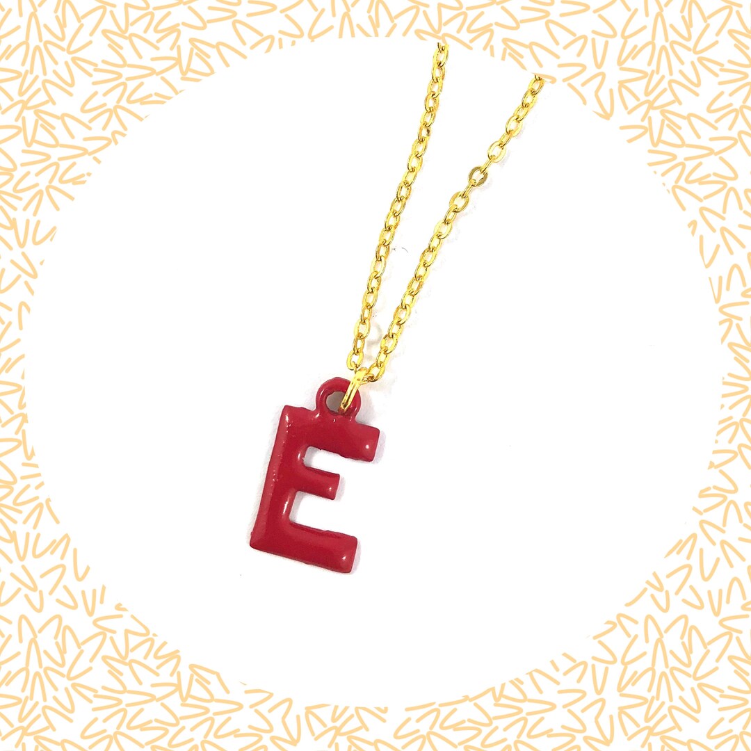 Vintage Red Enamel Letter E Initial Gold Chain Necklace - Etsy