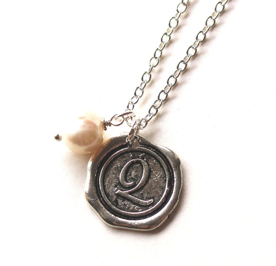 Alphabet personalized initial letter Q charm silver and white | Etsy