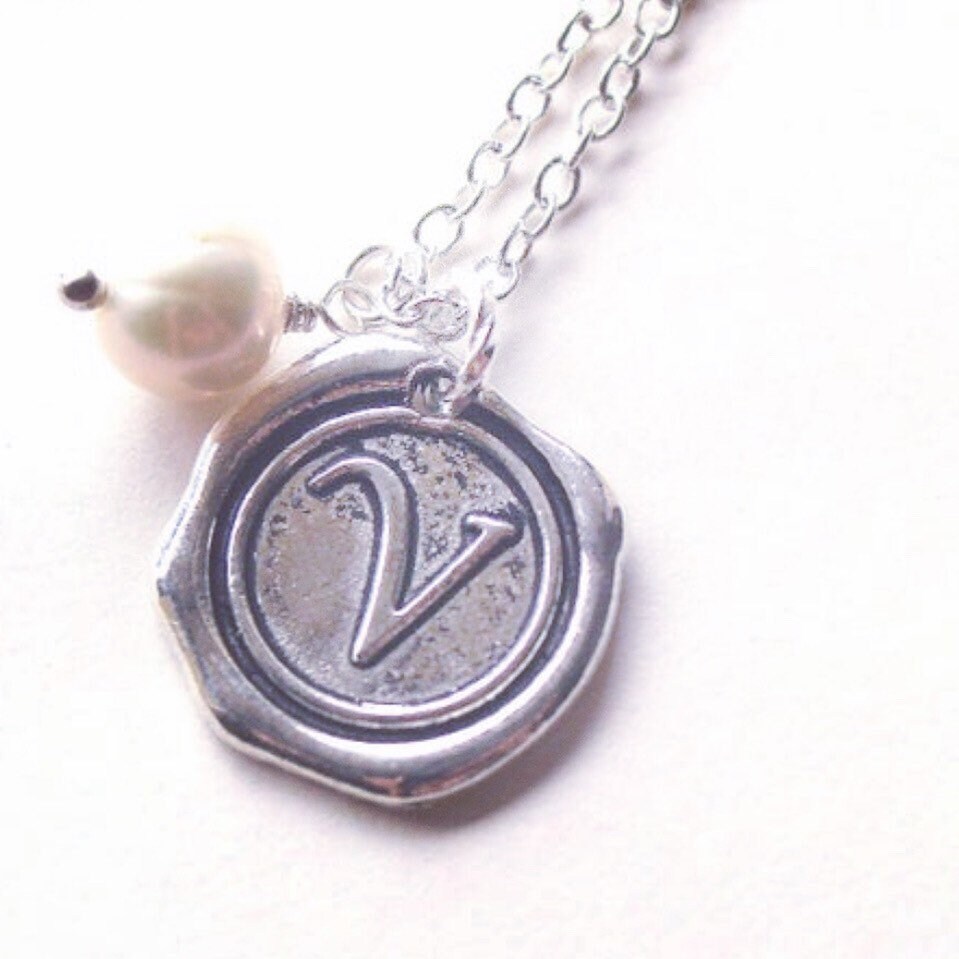 Alphabet Personalized Initial Letter V and Gemstone Charm | Etsy