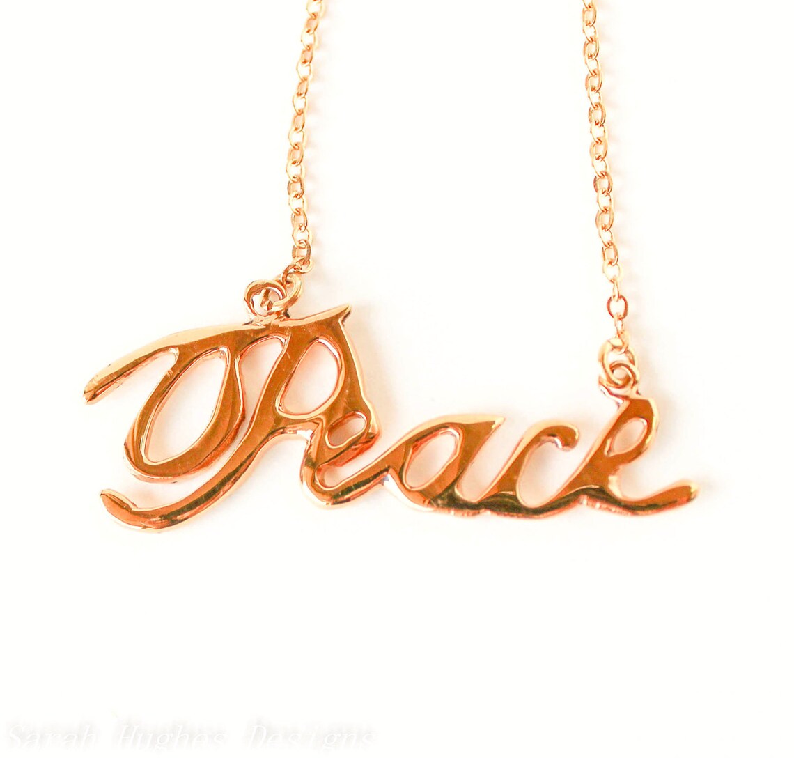 Peace handwriting 10k gold plated pendant necklace | Etsy