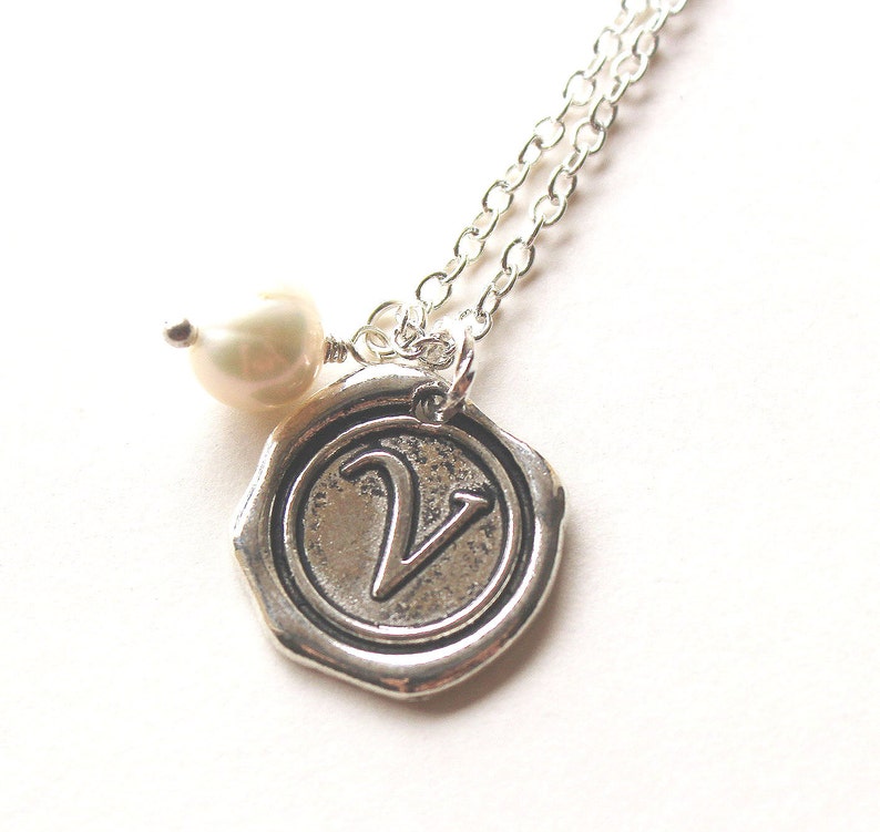 Alphabet personalized initial letter V charm silver and white | Etsy