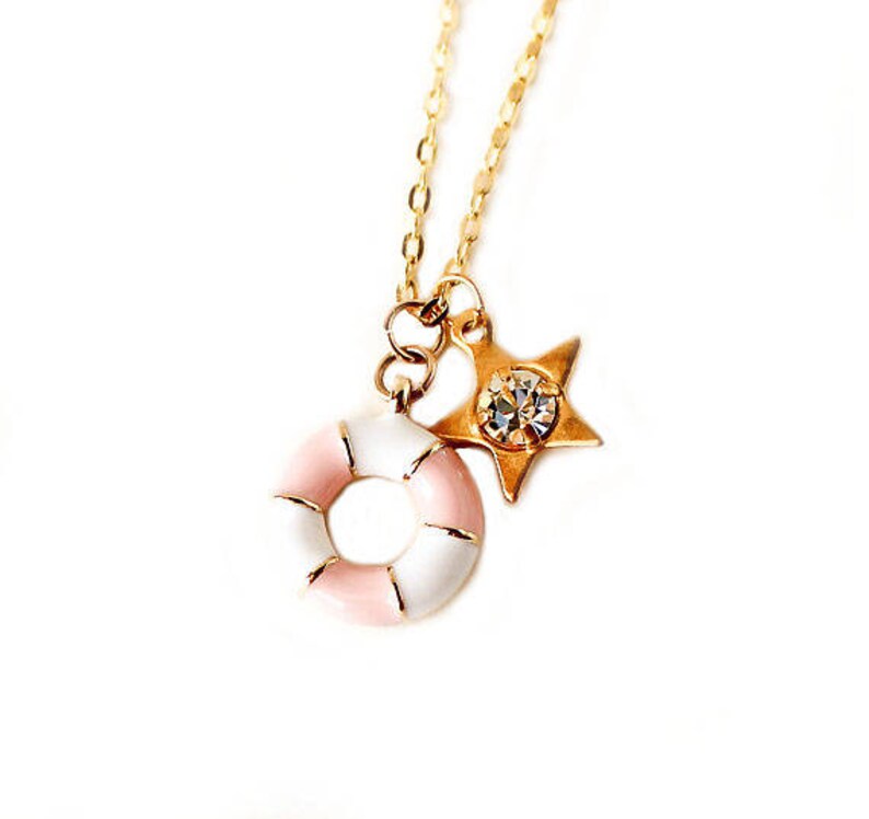 Nautical Pink and White Life Saver and Clear Crystal Star Gold - Etsy