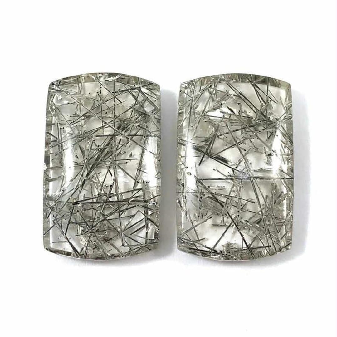 Tourmalated Rock Quartz Rounded Rectangle Cut Matched Cabochon Pair 38. ...