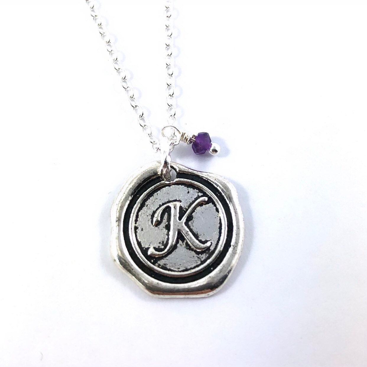 Alphabet Personalized Initial Letter K and Gemstone Charm | Etsy
