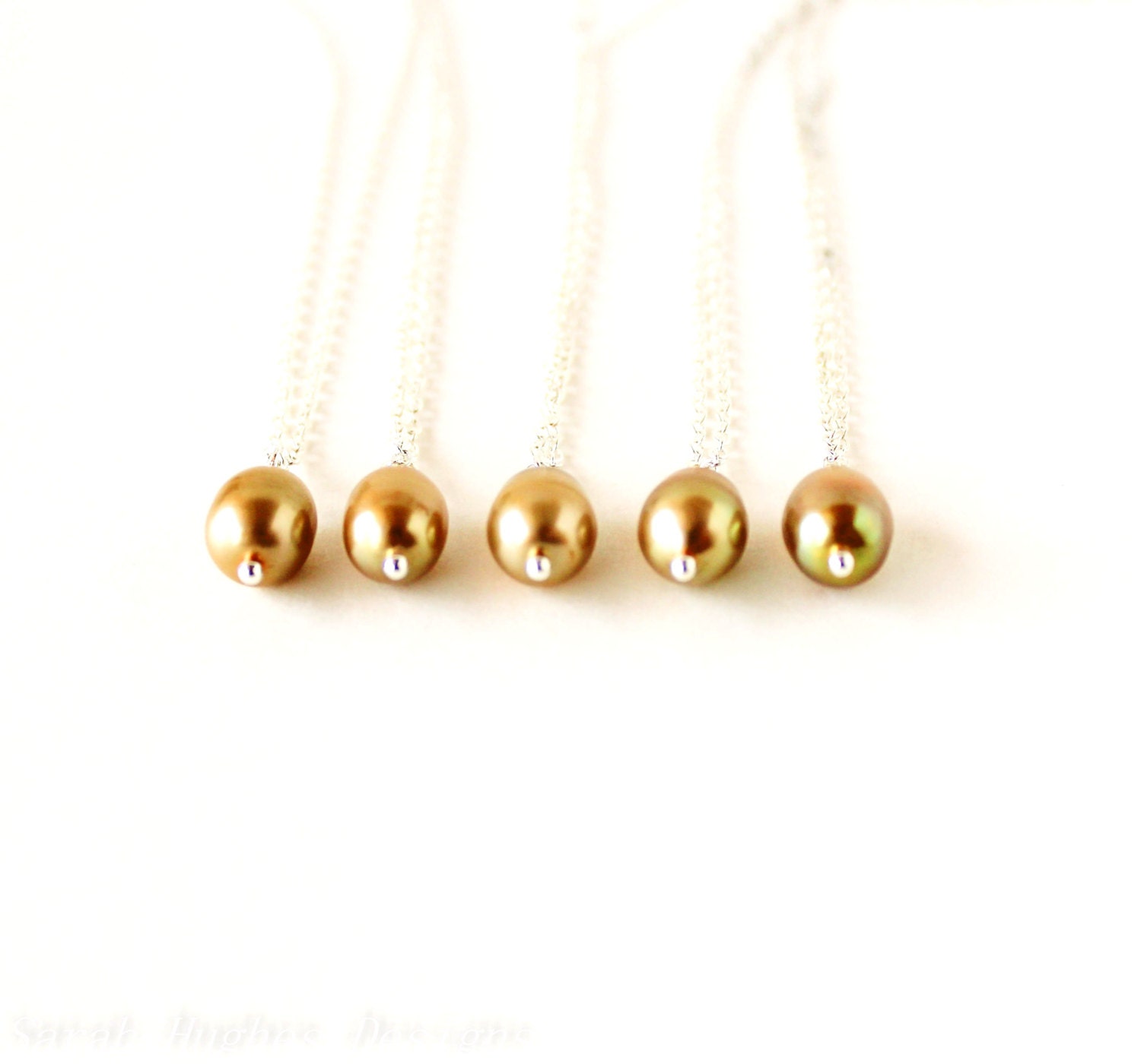 Silver plated single pearl necklace with golden green pearl | Etsy