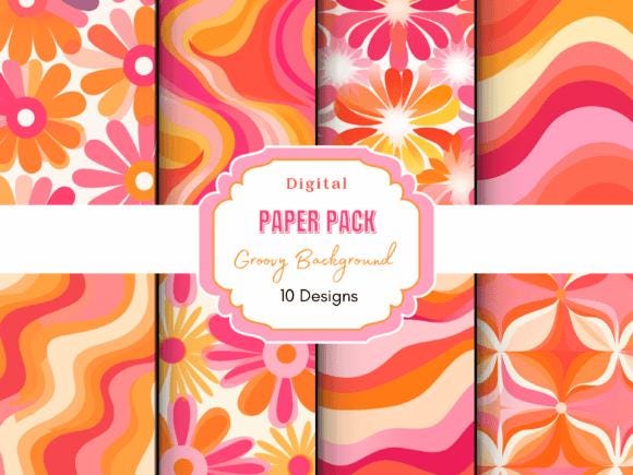 Groovy Background Digital Paper, 70s Style Patterns, Retro Digital ...