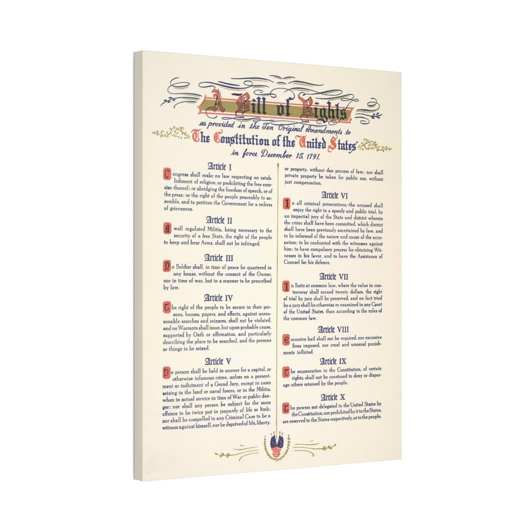 US Bill of Rights Canvas Stretched, 1.5'' USA Historical Document 30x40 ...