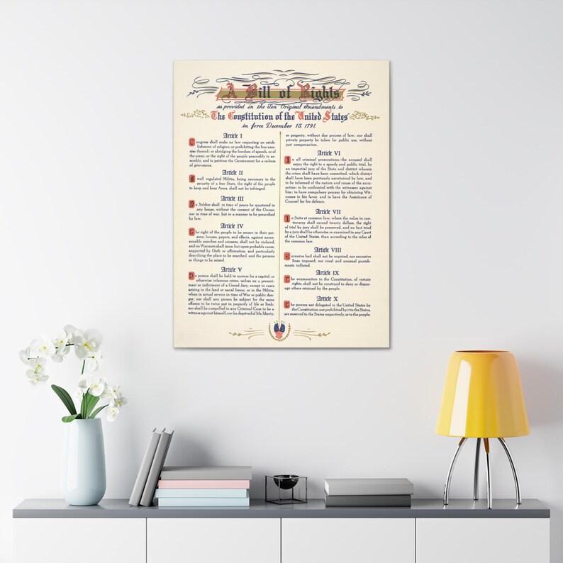 US Bill of Rights Canvas Stretched, 1.5'' USA Historical Document 30x40 ...