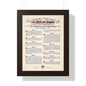 US Bill of Rights Poster USA Historical Document Framed Vertical Poster ...