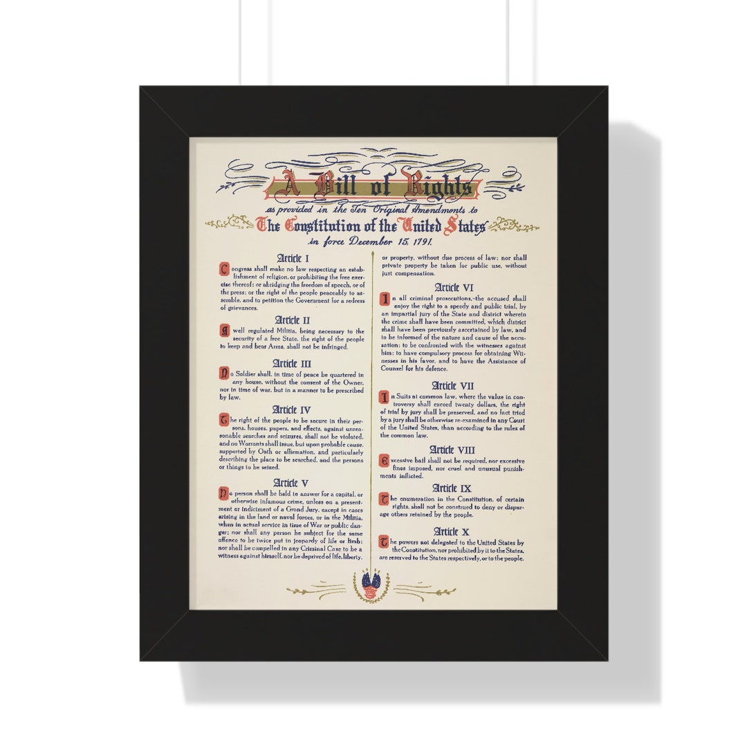 US Bill of Rights Poster USA Historical Document Framed Vertical Poster ...