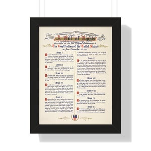 US Bill of Rights Poster USA Historical Document Framed Vertical Poster ...