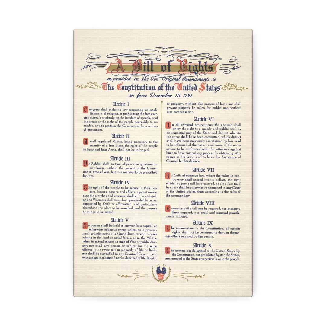 US Bill of Rights Canvas Stretched, 1.5'' USA Historical Document 8x12 ...