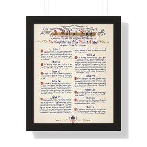 US Bill of Rights Poster USA Historical Document Framed Vertical Poster ...