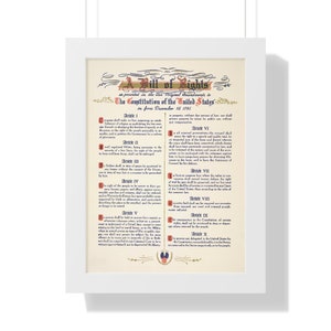 US Bill of Rights Poster USA Historical Document Framed Vertical Poster ...