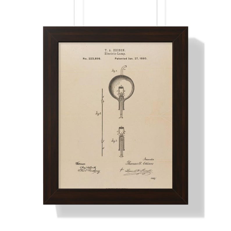 Thomas Edison's Patent Application for the Light Bulb (1880) Framed ...