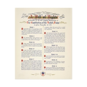 US Bill of Rights Poster USA Historical Document 5"x7" - 28"x40" 1776 ...