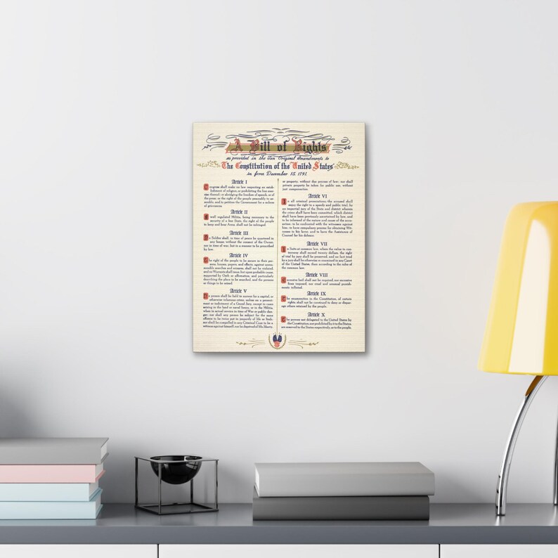 US Bill of Rights Canvas Stretched, 1.5'' USA Historical Document 8x12 - 16x20 Americana ...