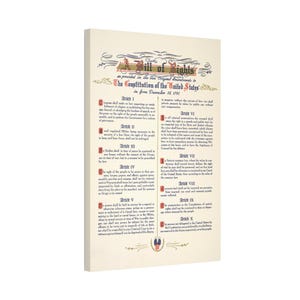 US Bill of Rights Canvas Stretched, 1.5'' USA Historical Document 20"x30" - 24"x36" Americana ...