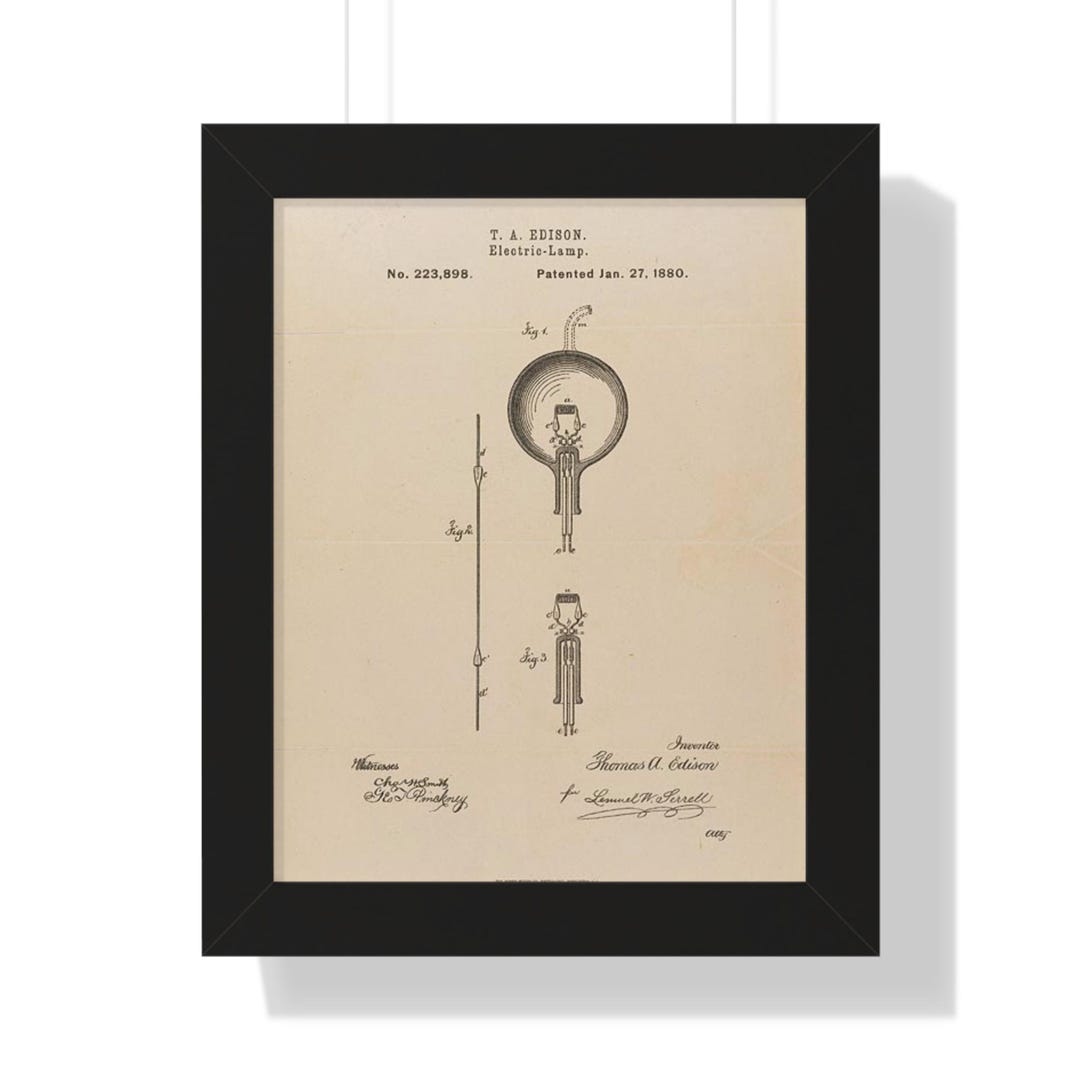 Thomas Edison's Patent Application for the Light Bulb (1880) Framed ...