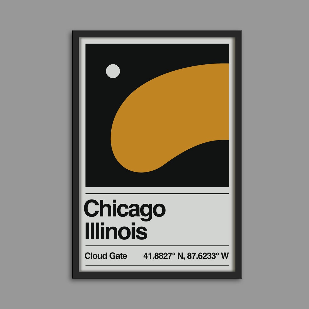 Yellow Chicago Bean Cloud Gate Poster, Modern Giclée Print, Large 24x36 ...